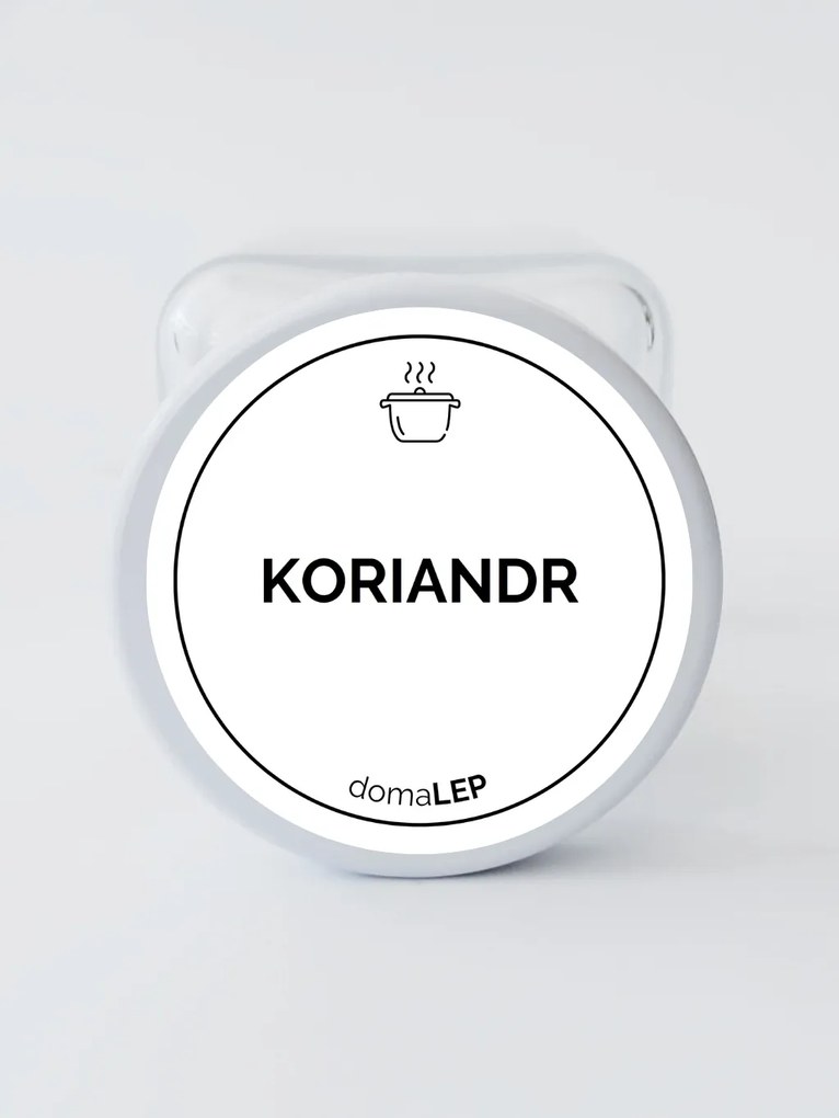 Samolepka na kořenky KORIANDR bílá 5 cm tučné písmo