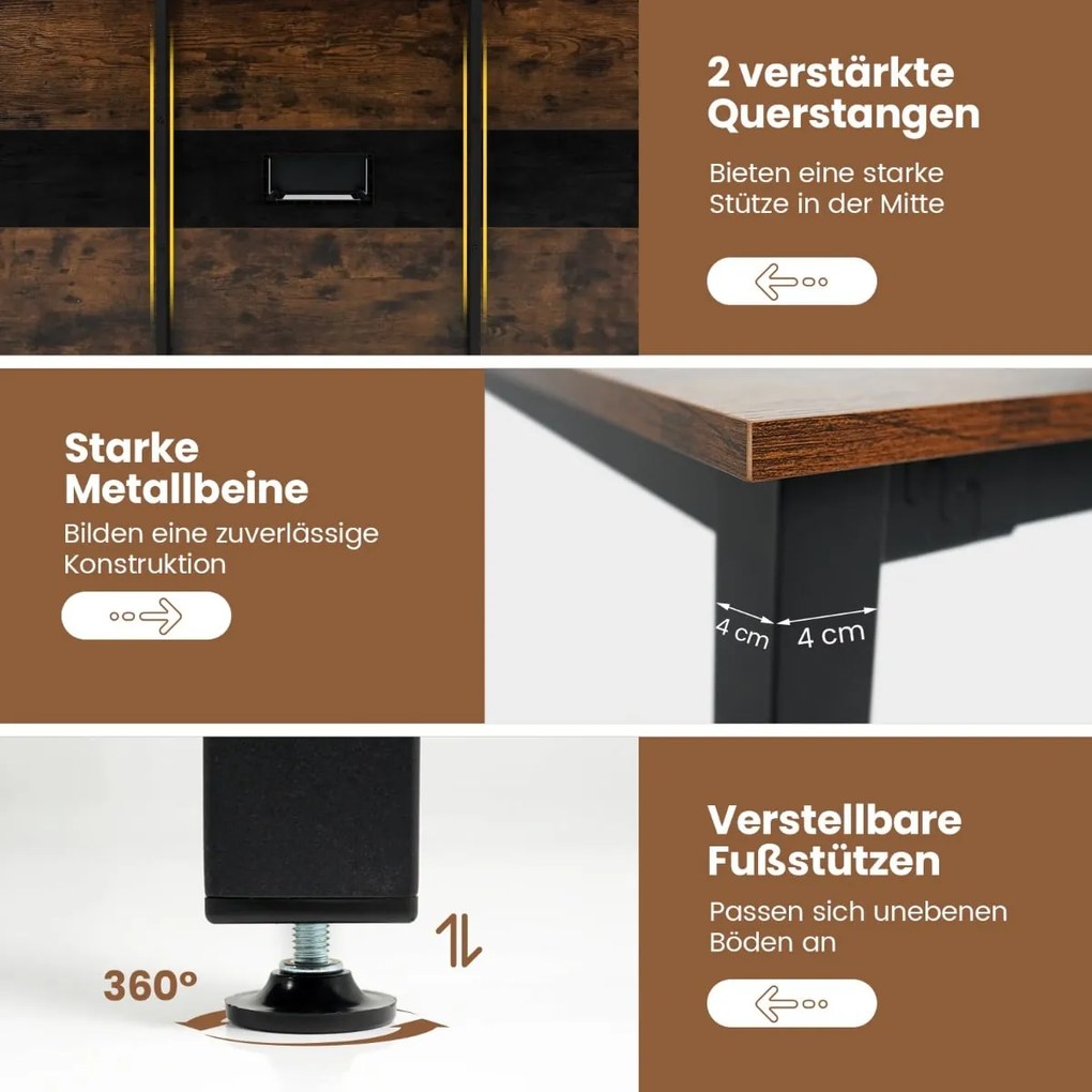 Costway Konferenční stůl pro 8-10 osob obdélníkový – 180 × 90 cm, hnědý