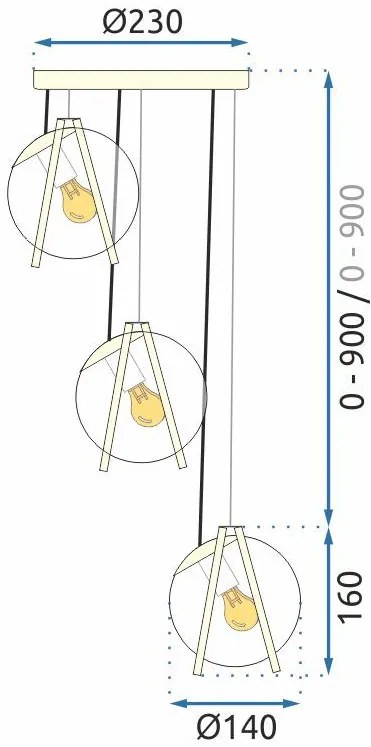 Toolight, závěsné svítidlo 3xE14 APP1090-3 CP, bílá-zlatá, OSW-04406