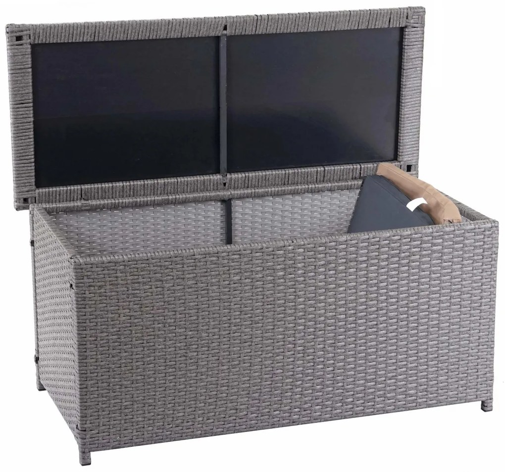 Polyratanový zahradní úložný box HWC-D88 - základní šedá, 63x135x52cm 320l