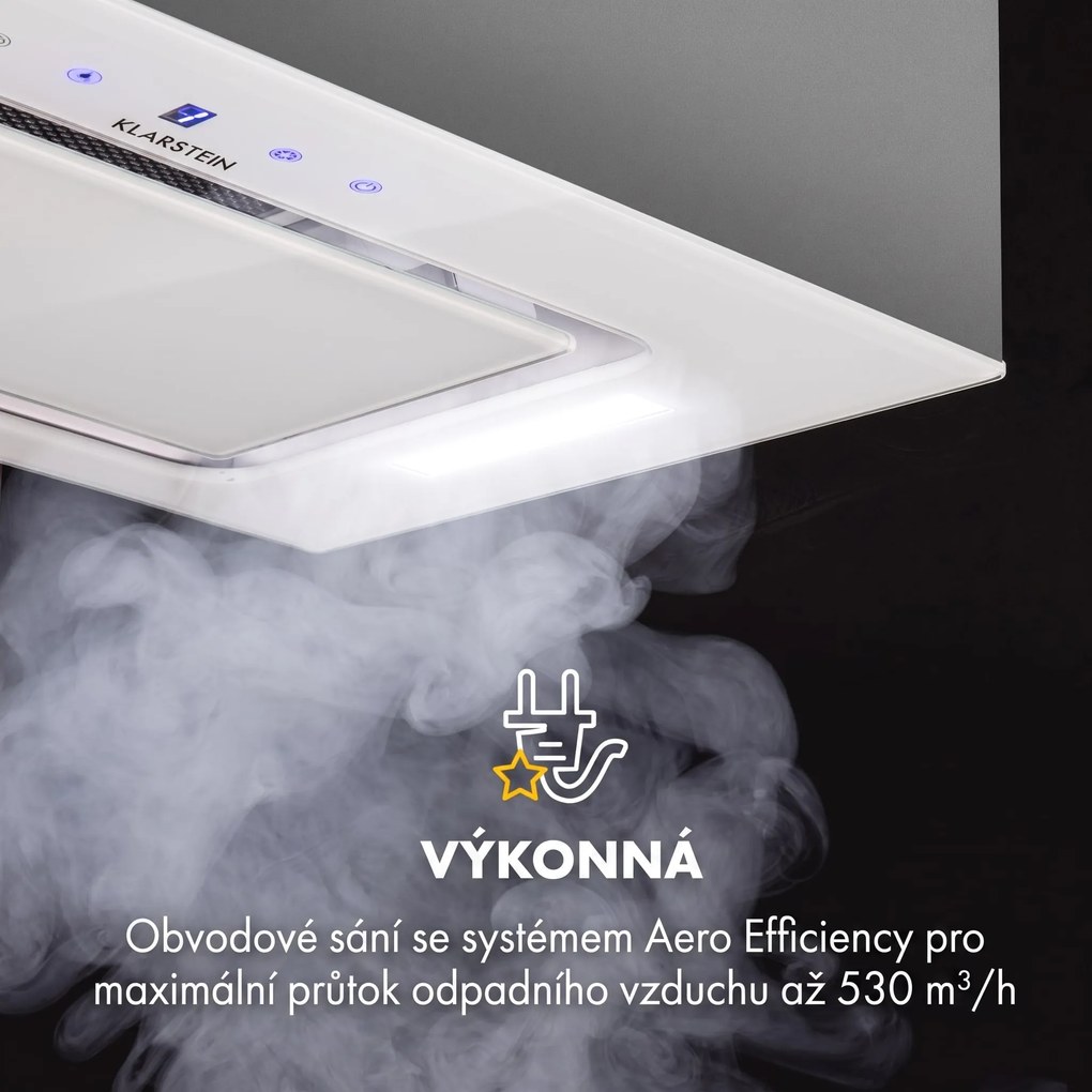 Klarstein Hektor, digestoř, 52 cm, vestavná, 530 m³/h, LED, dotykové ovládání, sklo, bílá