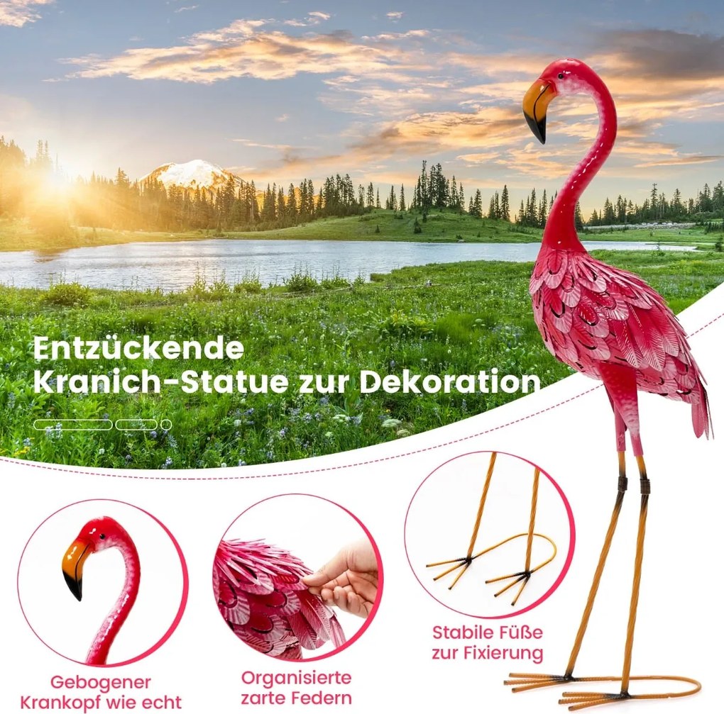 Costway Dekorace Flamingo 2-dílná zahradní socha ve tvaru plameňáka