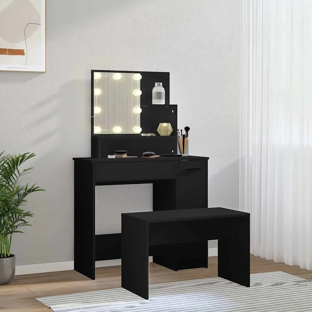 Set toaletního stolku s LED černý kompozitní dřevo 3114116