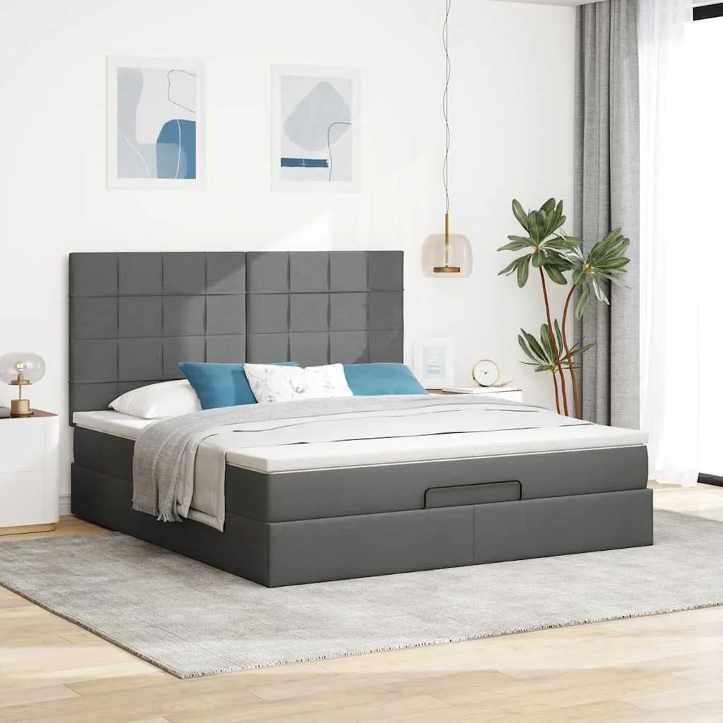 Osmanský rám postele s matrací tmavě šedá 160x200cm textil 3313169