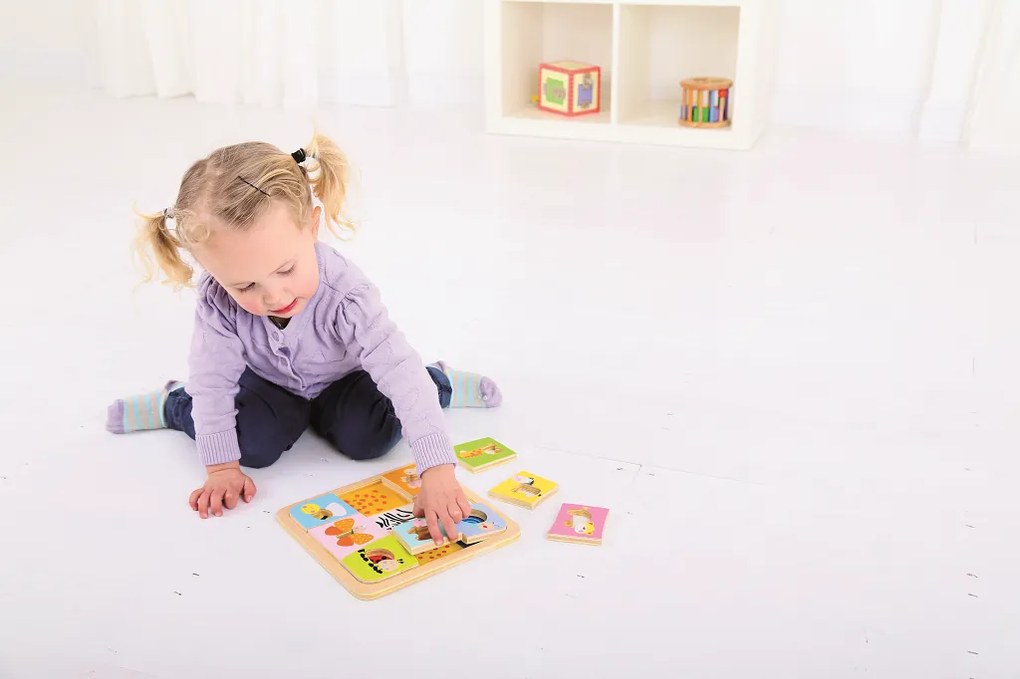 Bigjigs Toys Dřevěné vkládací puzzle 9 zvířátek