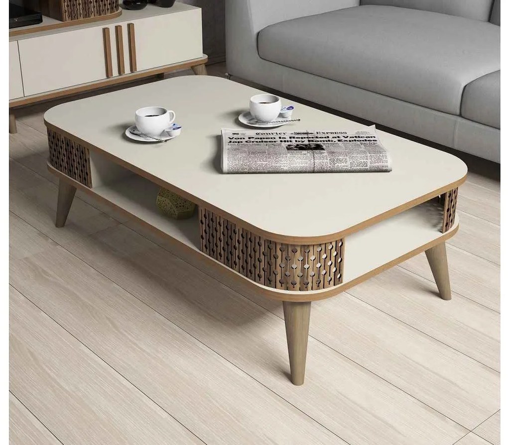 Designový konferenční stolek Baina 105 cm krémový