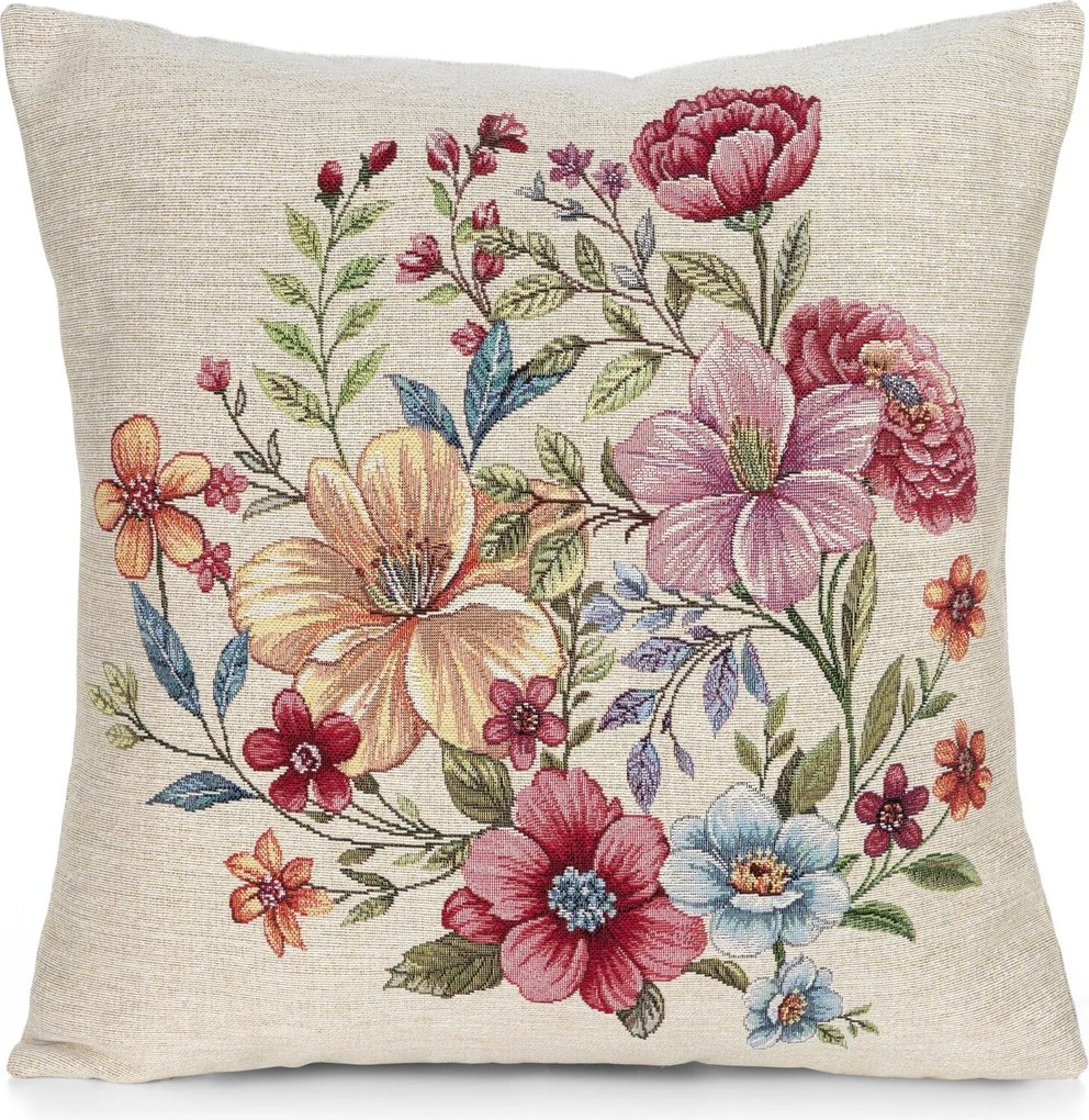 GOBELÍNOVÁ DEKORAČNÍ POVLAK NA POLŠTÁŘ FLORIS 45X45 CM KVĚTY