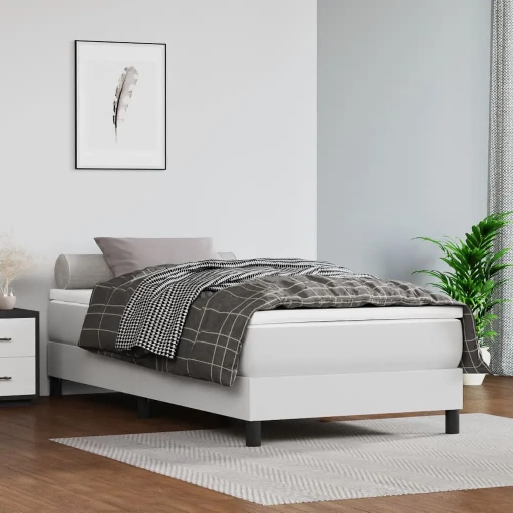 Box spring postel s matrací bílá 90x200 cm umělá kůže