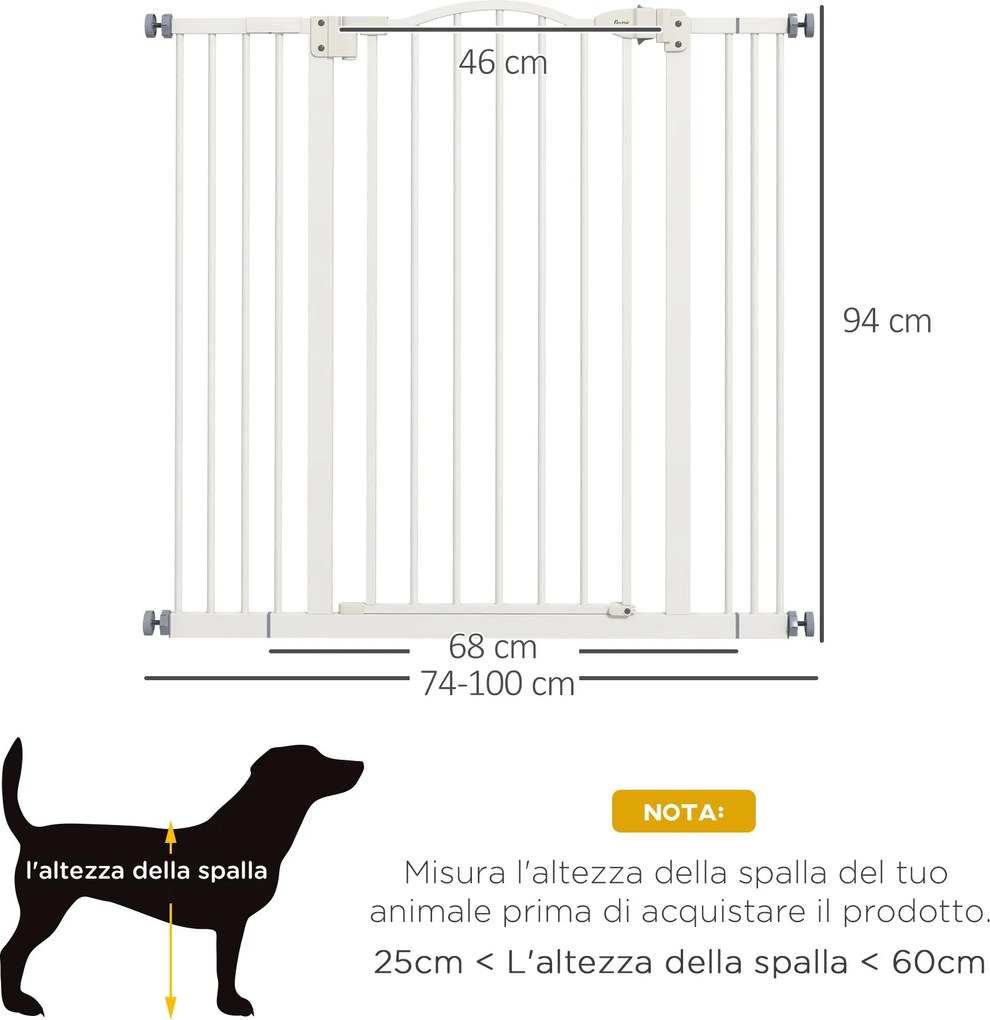PawHut 94 cm Interiérová psí brána, Bezpečnostní psí brána, Rozšiřitelná psí bariéra 74-100 cm s dvojitým zámkem a automatickým uzavřením pro schody …