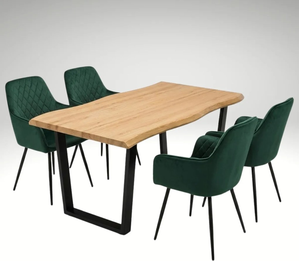 Vikio Jídelní set pro 4 osoby 160x90 cm dub noha U zelená židle s područkami VJS166-4Z
