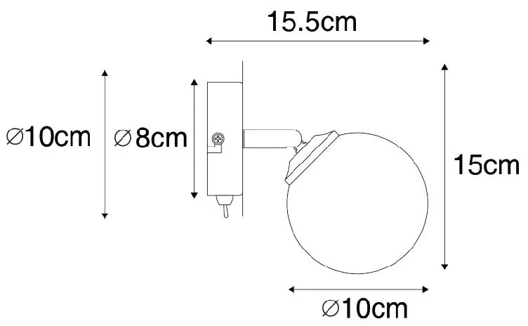 Moderní bodové světlo černé s opálovým sklem s vypínačem - Atény