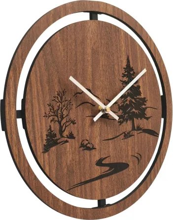 Dřevěné nástěnné hodiny s motivem lesa - moderní design | SENTOP HDF0609-silver-ruky