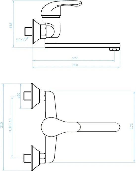Kuchinox Pedro, nástěnná umyvadlová baterie L-197, chromová, LAV-BQE_050D