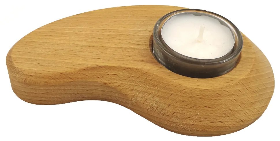 AMADEA Dřevěný svícen ve tvaru ledviny, masivní dřevo, 13x9x2 cm