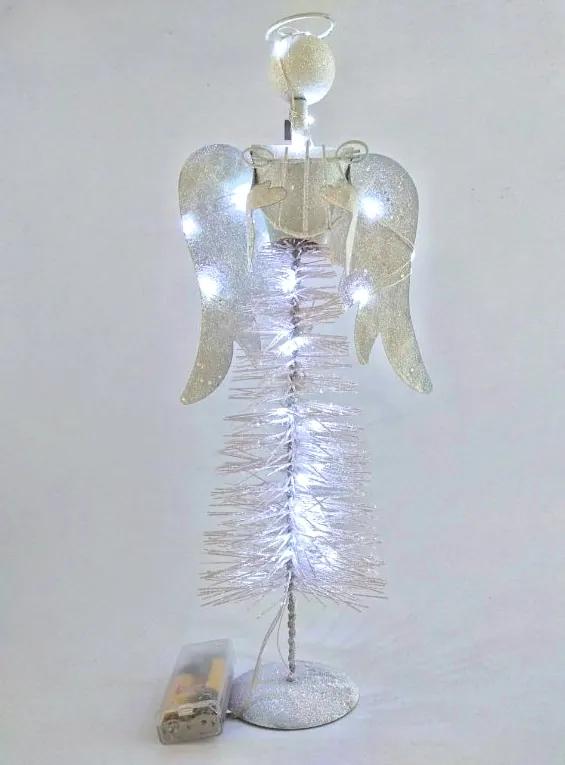 Vánoční svítící kovový anděl s harfou, studená bílá, s třpytkami Velikost (cm): 40cm