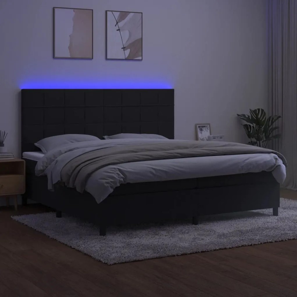 Box spring postel s matrací a LED černá 200x200 cm samet 3136145