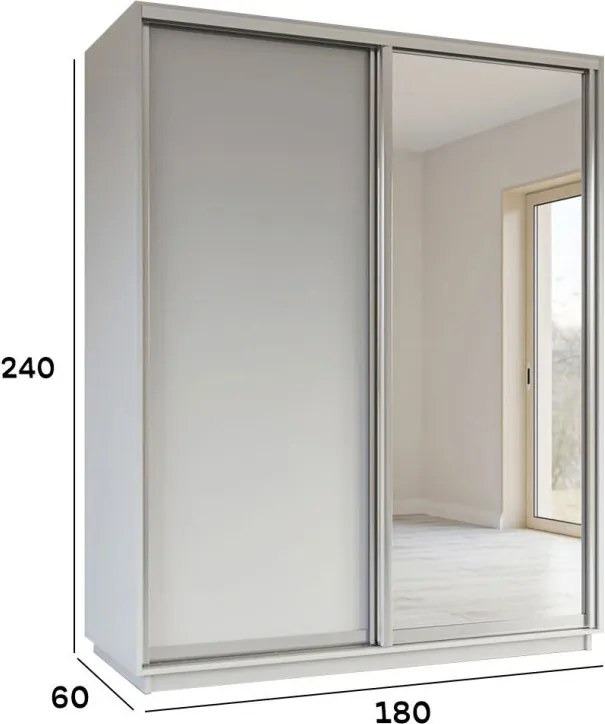 Skříň s posuvnými dveřmi 1800x2400x600 1LTD 1 Zrcadlo Nymphea Alba, profil stříbrný