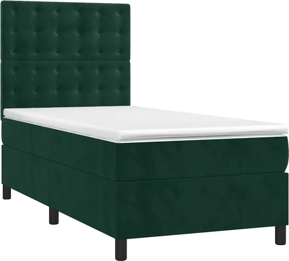 Box spring postel s matrací tmavě zelená 90x200 cm samet 3143244