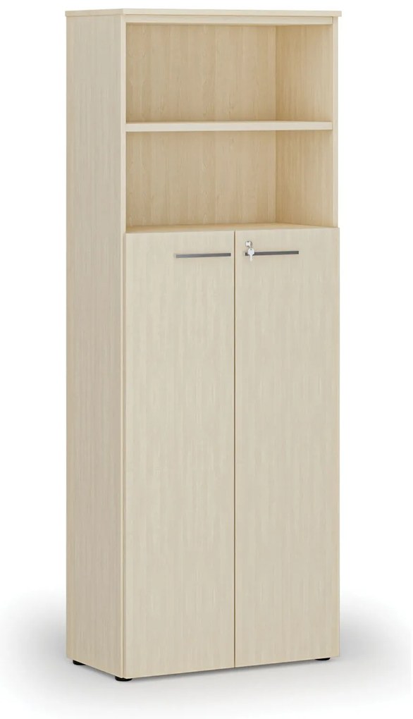 Kombinovaná kancelářská skříň PRIMO WOOD, dveře na 4 patra, 800 x 420 x 2128 mm, bříza
