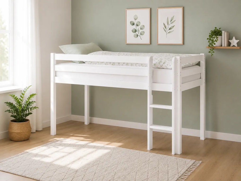 Dětská vyvýšená postel z masivu 200x90 cm – bílá barva