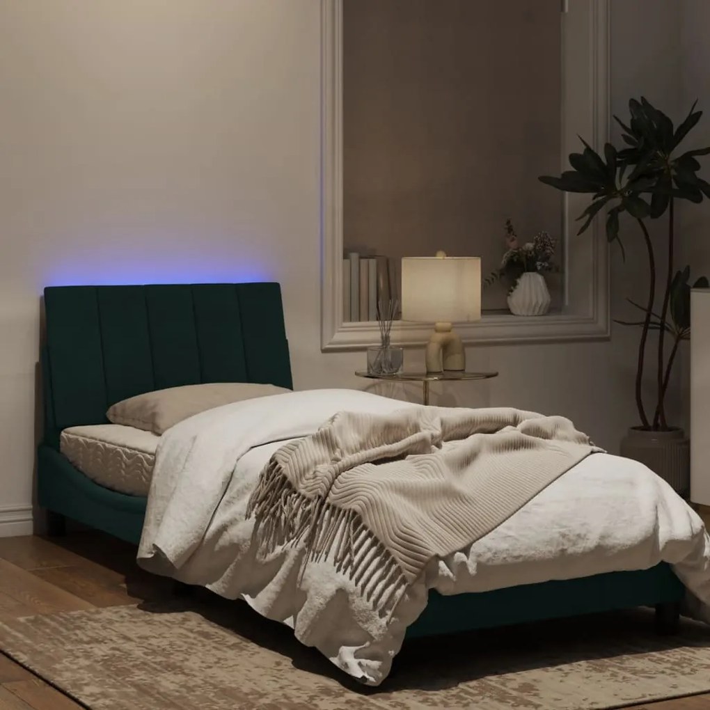 Rám postele s LED osvětlením tmavě zelený 80 x 200 cm samet,  3213748