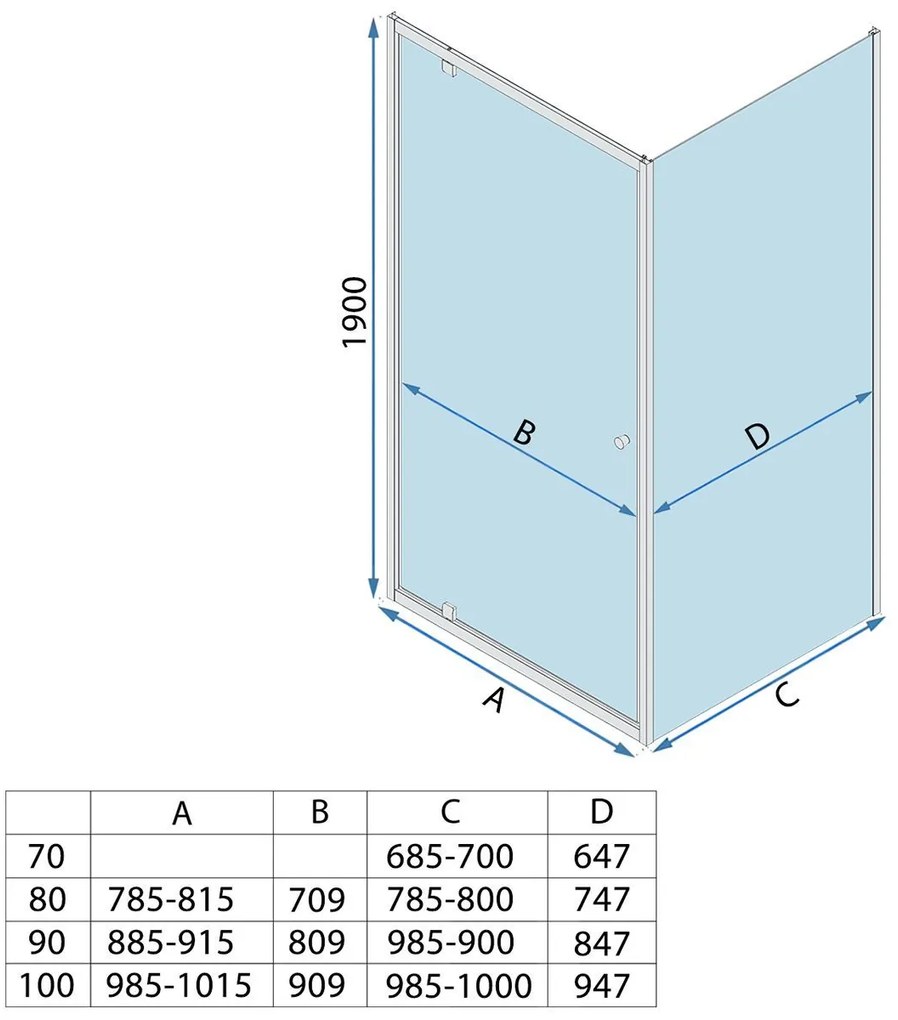 Obdélníkový sprchový kout REA Primo Swing 80/dveře x 70/zástěna cm, chrom/transparent - bez vaničky