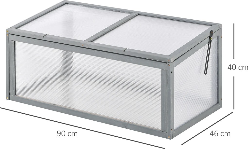 Outsunny skleník s krytem, odolný proti povětrnostním vlivům, ze dřeva a polykarbonátu, šedý, 90x46x40cm| Aosom