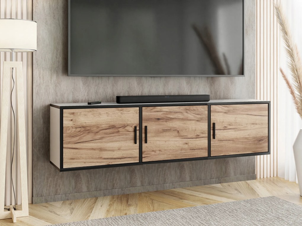 TV skříňka ROJO 3 bílý + dub Craft zlatý uzavřená TV skříňka s policí
