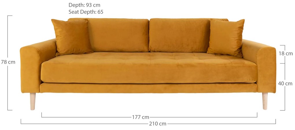 House Nordic Třímístná pohovka LIDO hořčičná 210 cm 1301444
