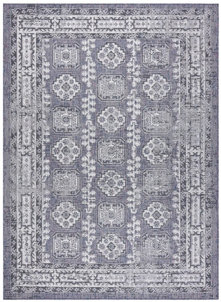 Dywany Łuszczów, Kusový koberec Sion Sisal Ornament 2832 blue/pink/ecru – na ven i na doma, 140x190, šedá, chodba / předsíň
