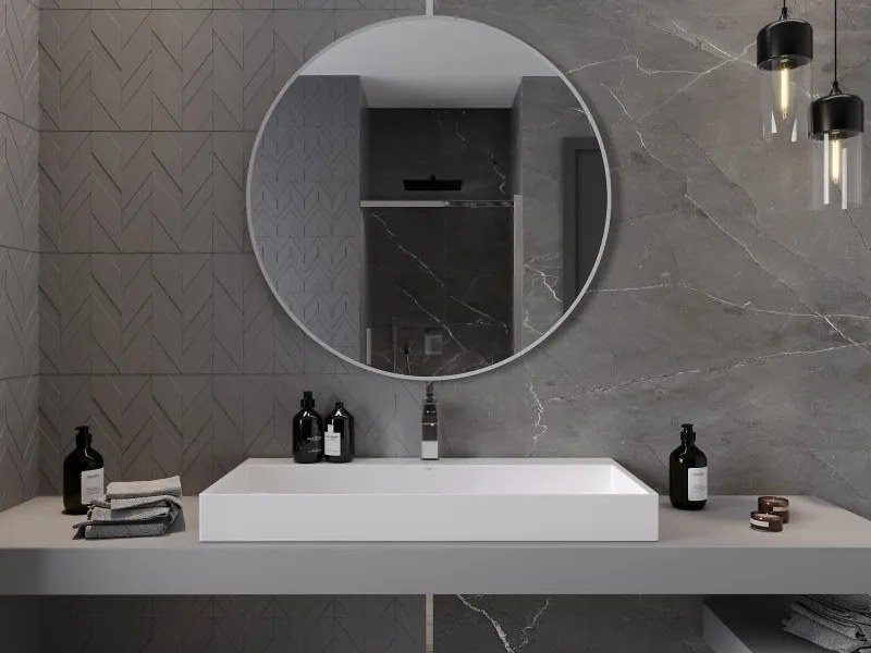 Mexen Loft, kulaté koupelnové zrcadlo 100 cm, barva rámu bílá, 9850-100-100-000-20
