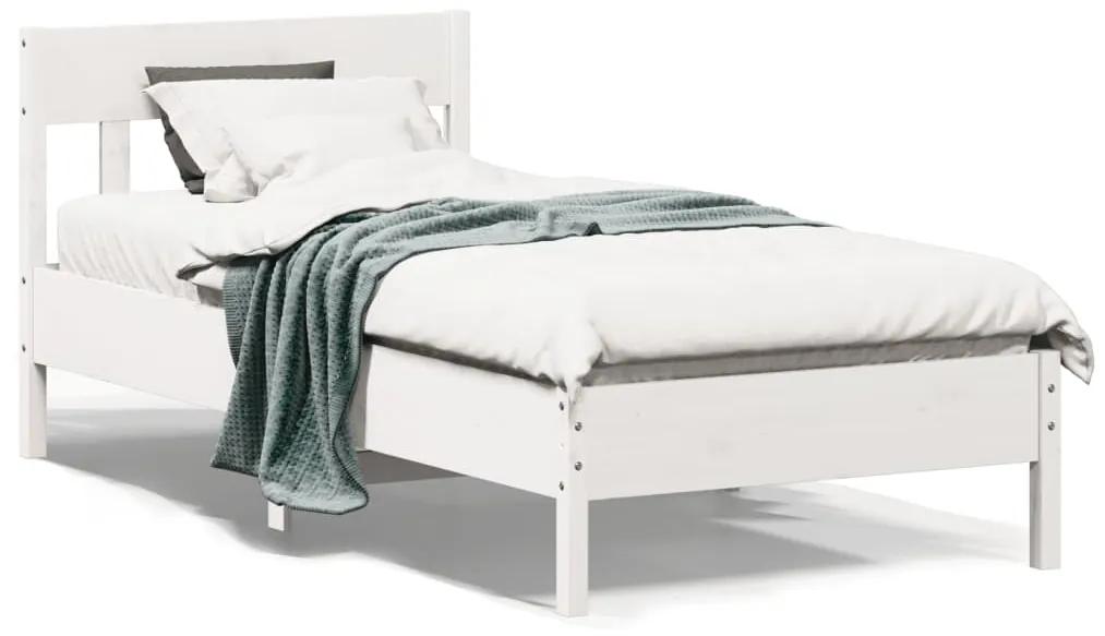Rám postele s čelem bílý 100 x 200 cm masivní borové dřevo,  842655