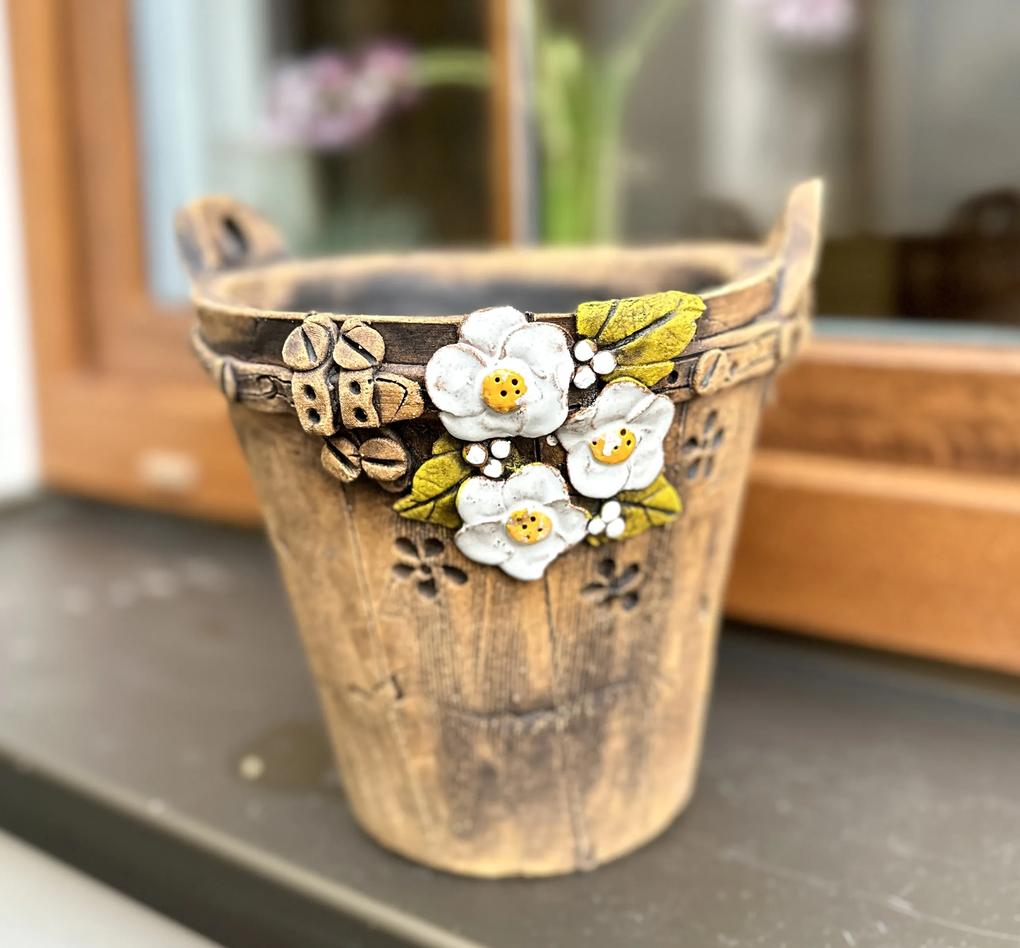 Keramika Javorník Květináč s uchy - kopretiny