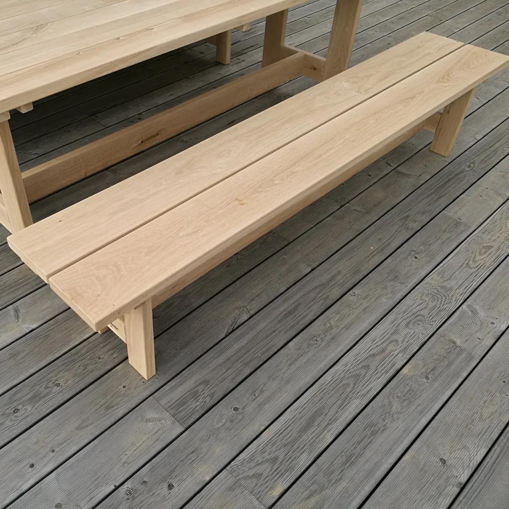 KULHÁNEK Zahradní dubová sestava - stůl, 1x lavice s opěradlem, 1x lavice bez opěradla (přírodní provedení) Délka: 170 cm, Odstín nátěru: olej - bezbarvý