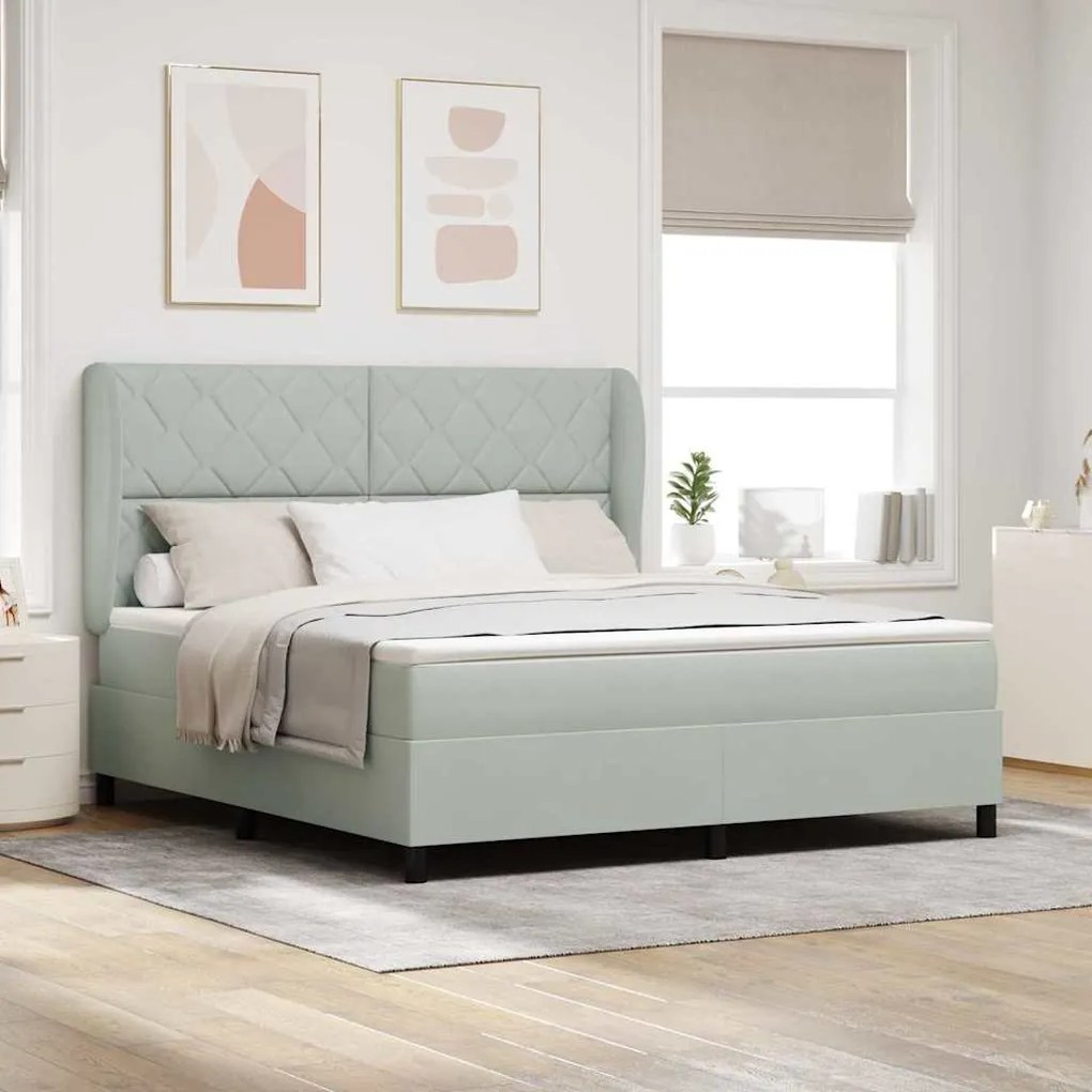 Postel s boxspringem s čelo Světle šedá 200 x 180 cm samet 3340994