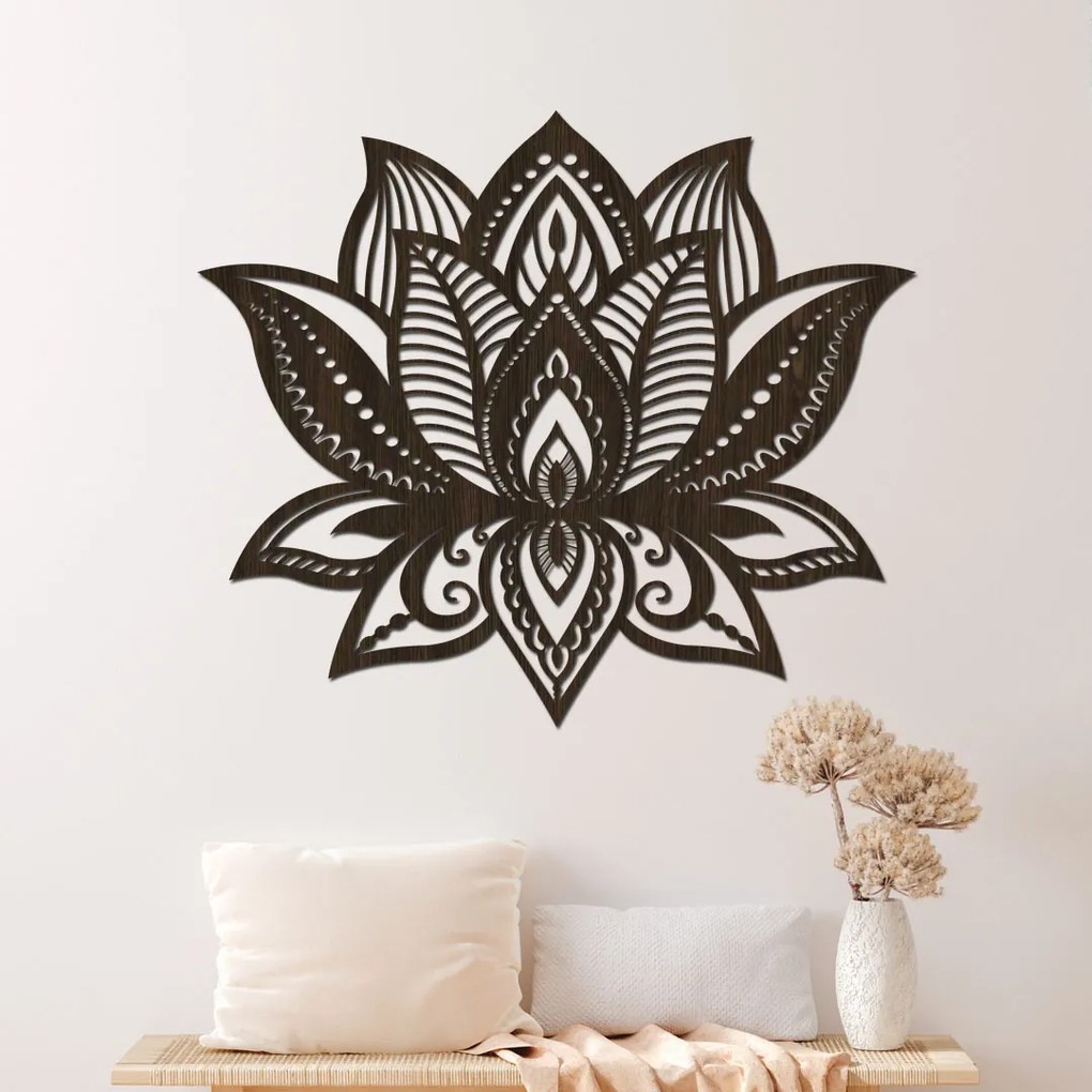 dřevo života Dřevěná mandala na zeď PLOVOUCÍ KVĚT Zvolte rozměr (cm): 95x80, Zvolte barvu dekoru: Třešeň