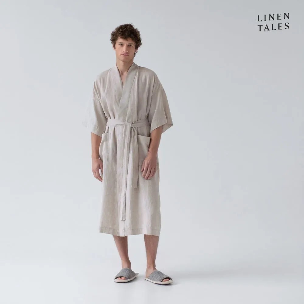 Béžový lněný župan velikost L/XL Summer – Linen Tales