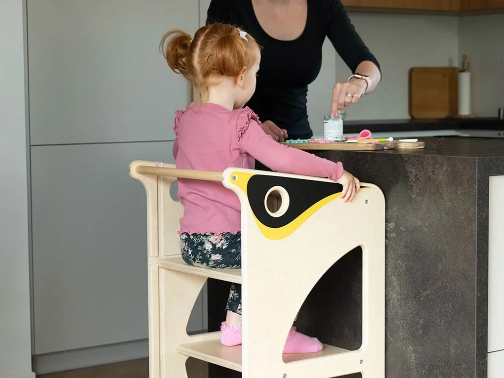 Benlemi Montessori učící věž TUČŇÁK ﻿﻿4v1 s křídovou tabulí pro děti Zvolte barvu: Samolepka tučňák