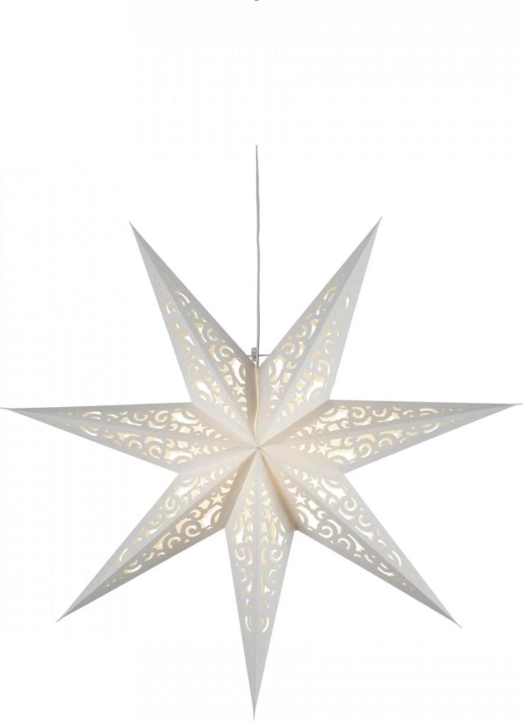 STAR TRADING Závěsná svítící hvězda Lace White 44 cm, bílá barva, papír