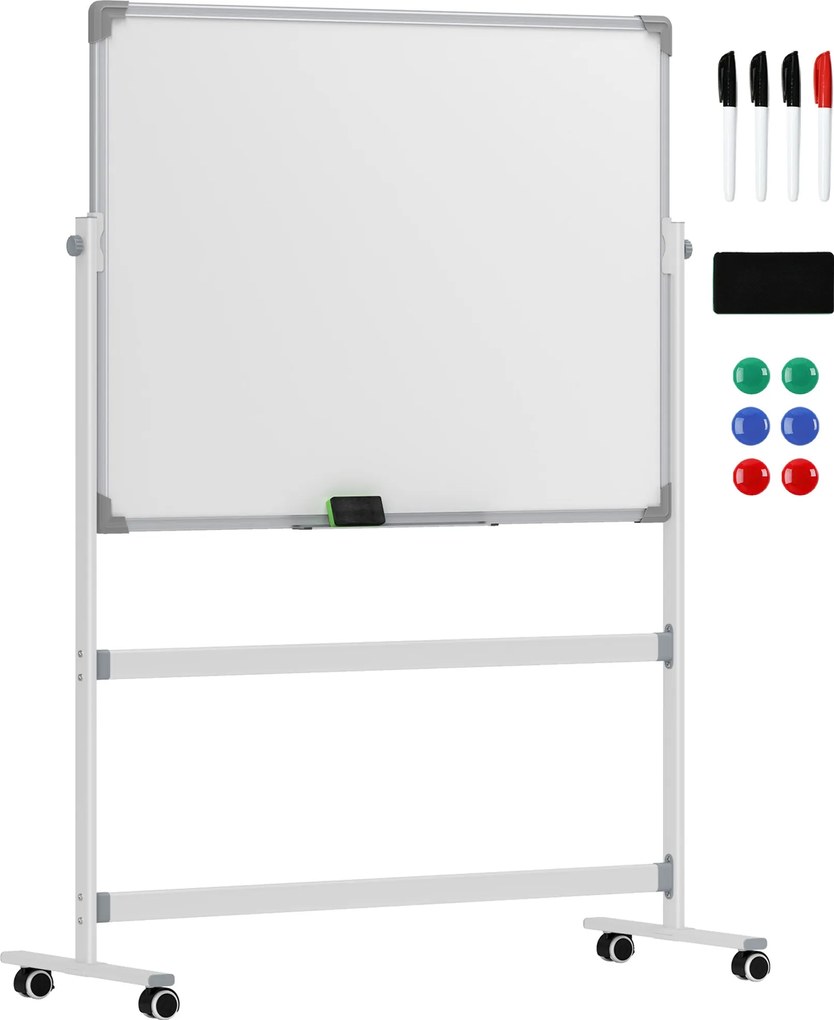 HOMCOM Dvoustranná magnetická tabule 120 x 90 cm s perem, hliníkovým rámem a otočným kolečkem pro kancelář a domov | Aosom