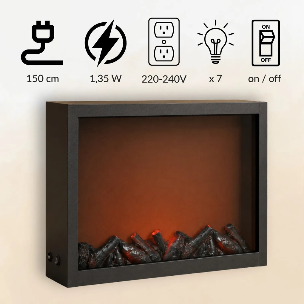 Dekorativní LED krb, kovový, 10 x 41 x 35 cm