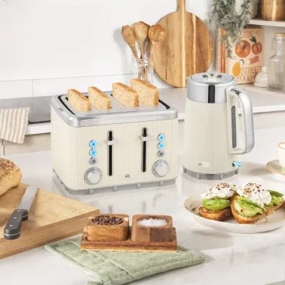 HOMCOM Varná konvice 2200 W, 1,7 l s funkcí rychlého vaření, filtr proti vodnímu kameni a toustovač na 4 plátky s 7 stupni opékání, krémová