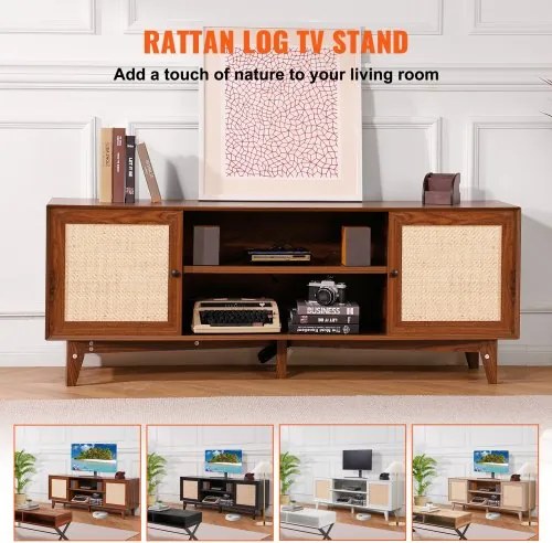 Ratan-TV-Ständer 191 cm Fernseher Boho-TV-Schrank Fernsehschrank Walnuss