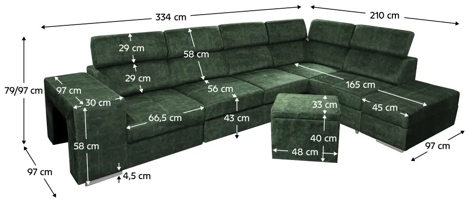 Kondela Sedací souprava, smaragdová, pravá, MALAGA BIG
