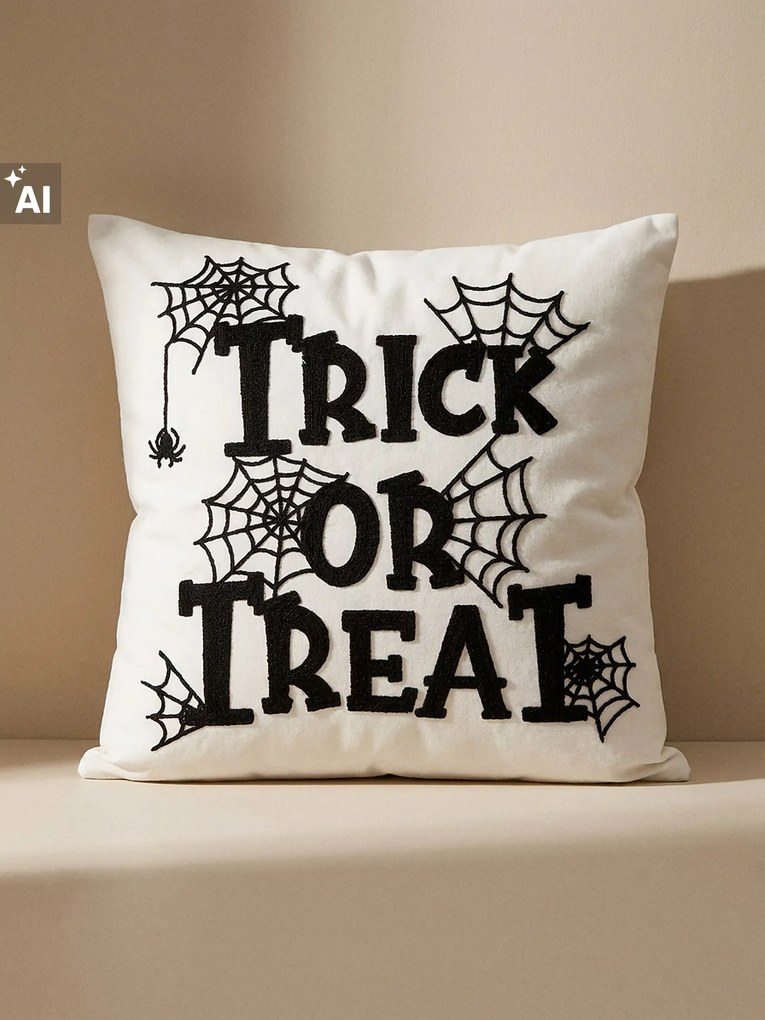 Sinsay - Halloweenský dekorativní povlak na polštář s nápisem a motivem pavučiny - bílá