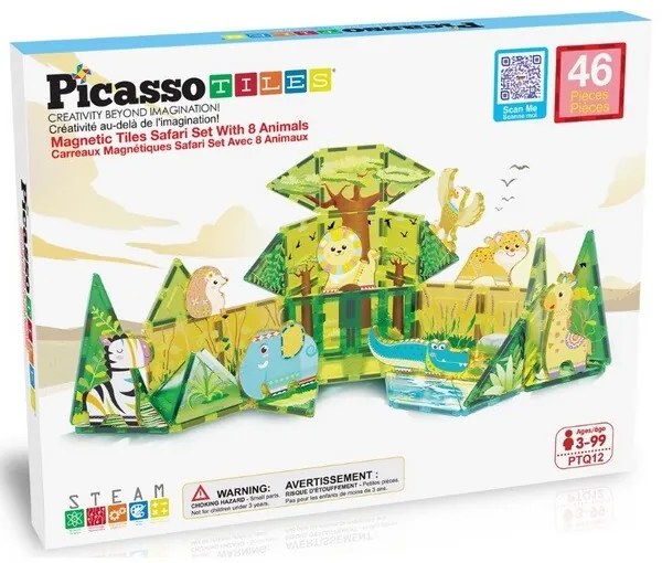 PicassoTiles magnetická stavebnice Safari Set s 8 zvířaty