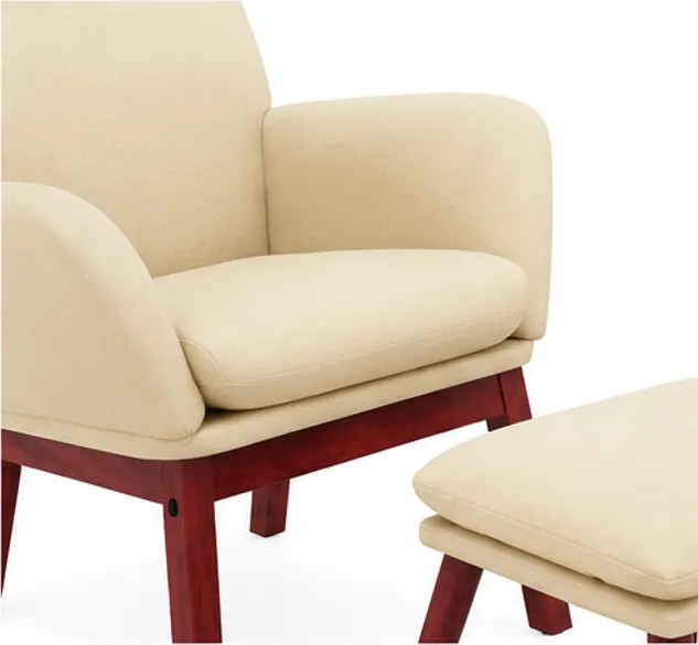 relaxační křeslo, s podnožkou, odpočinkové, masivní kaučukovník/kov/textil, 95x76x71 cm, nohy tmavé/krémová, Dekorino KR20260086