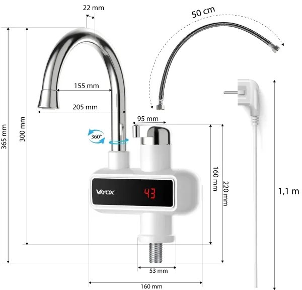Průtokový ohřívač vody s LED displejem 3000W/230V IPX4 bílá