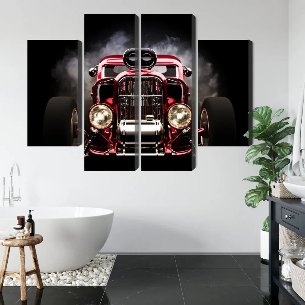 Vícedílný obraz Hot Rod Auto Na Pozadí Kouře Nedostatek Nedostatek Přírodní plátno 200x150