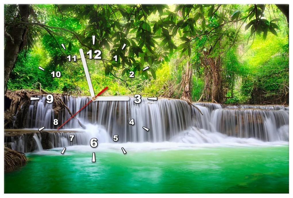 Gario Obraz s hodinami Thajsko a vodopád v Kanjanaburi Rozměry: 40 x 40 cm